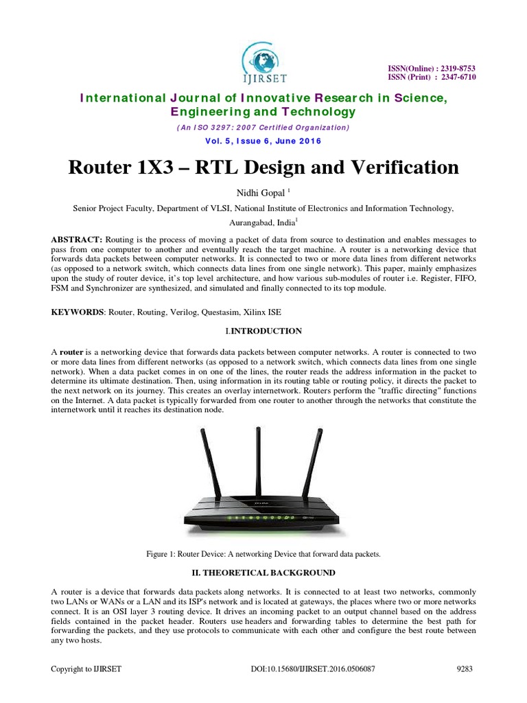Router 1X3 - RTL Design and Verification: Nternational Ournal of Nnovative Esearch in Cience ...