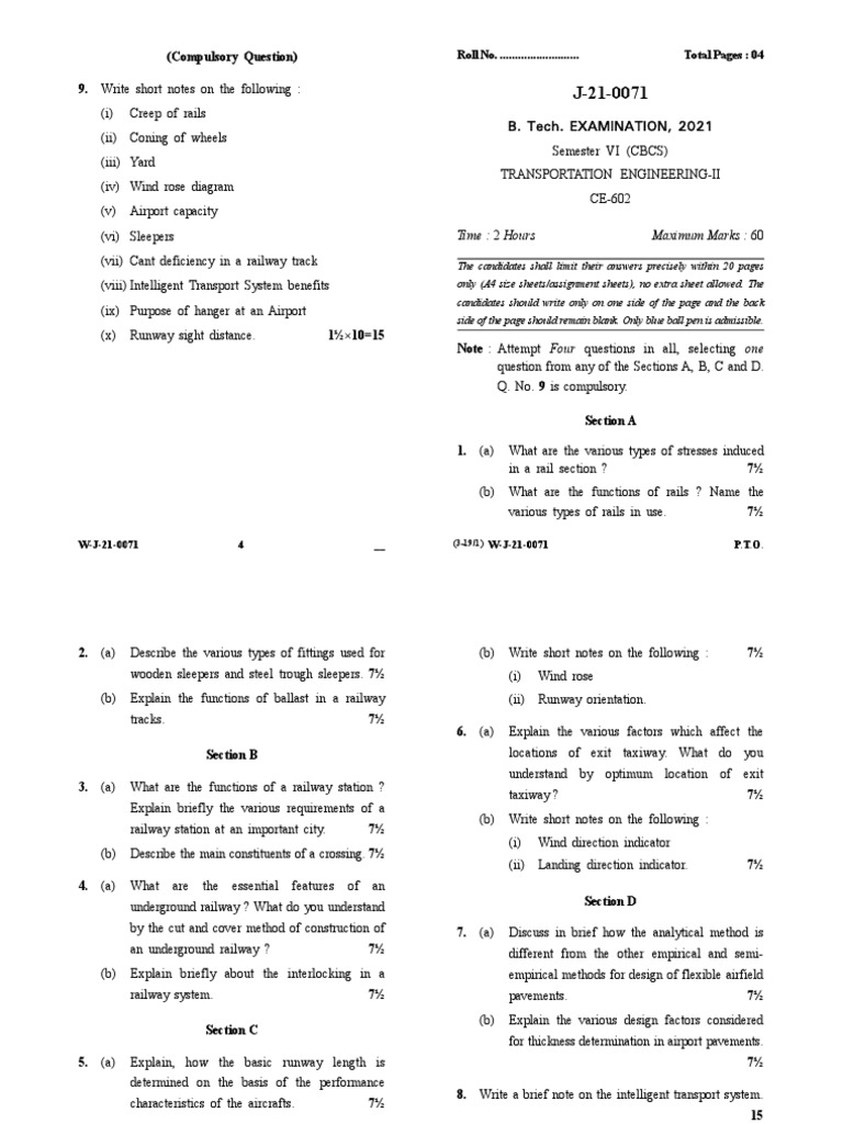 Transportation Engineering Exam Notes | PDF | Track (Rail Transport ...