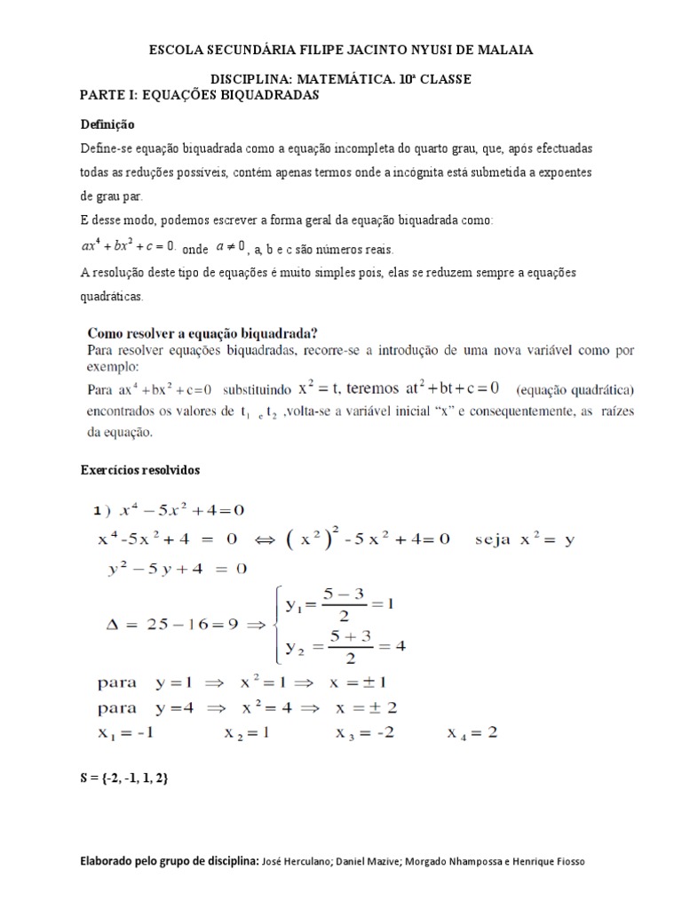 Exercícios de Matemática 10ª Classe | PDF | Equações | Função (Matemática)