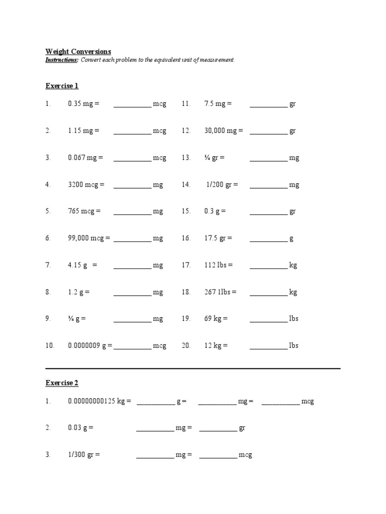 Weight and Volume Conversion Formulas | PDF | Drugs