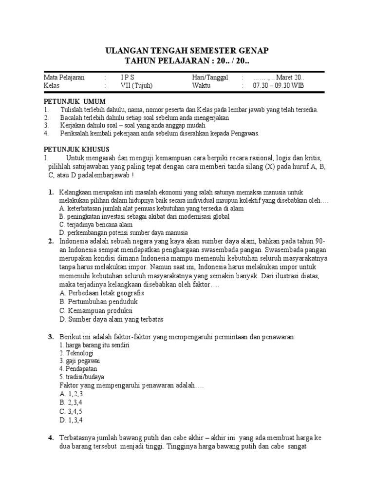 Soal Pts Ips 7 | PDF