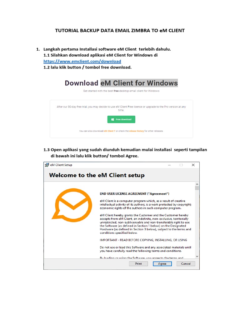 TUTORIAL BACKUP DATA EMAIL ZIMBRA TO em CLIENT | PDF