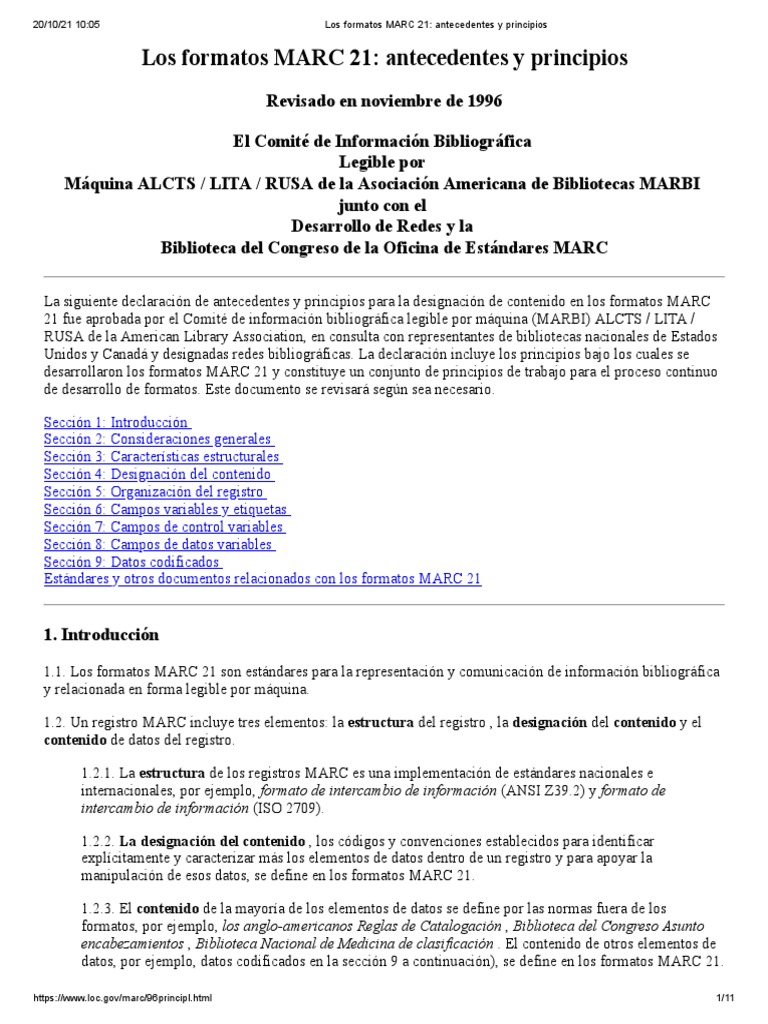 Los Formatos MARC 21 - Antecedentes y Principios | PDF | Catalogación ...