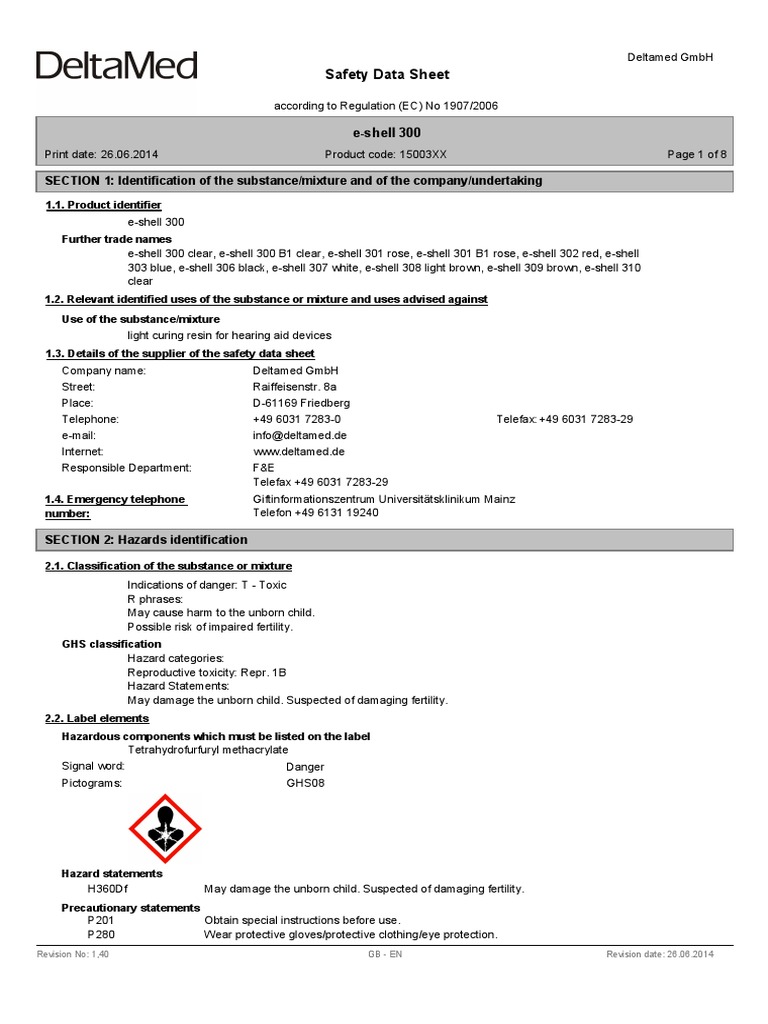 Safety Data Sheet: SECTION 1: Identification of The Substance/mixture and of The Company ...