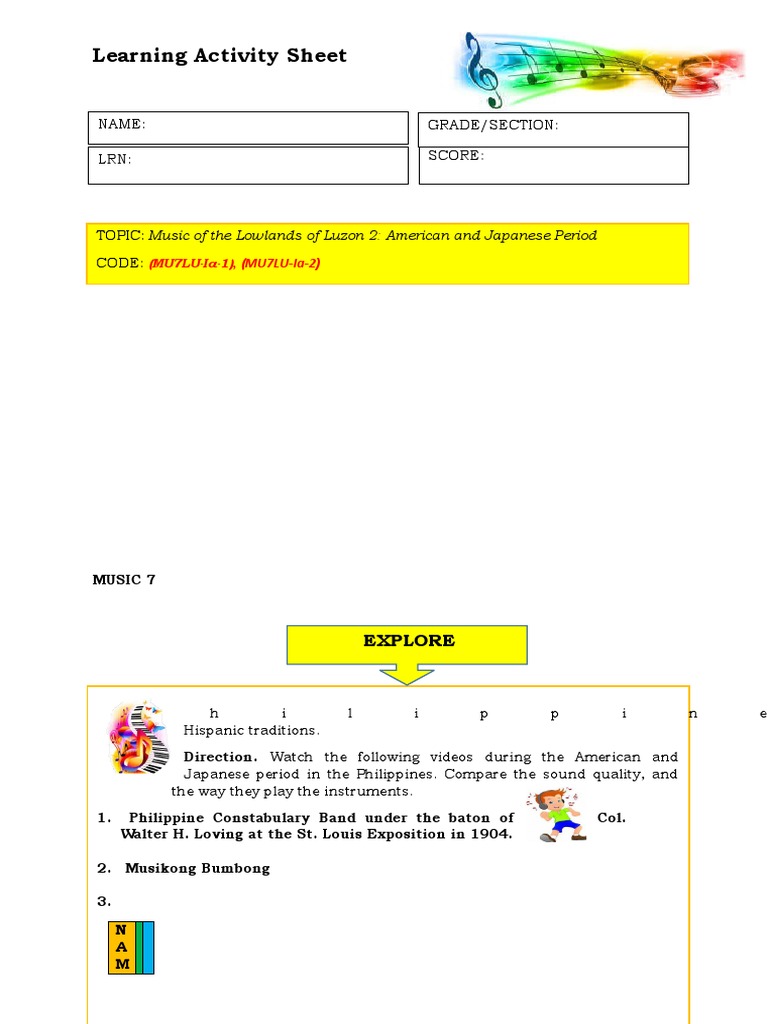 Learning Activity Sheet: (MU7LU-Ia-2) | PDF | Performing Arts