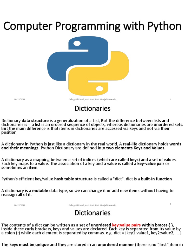 Computer Programming With Python: 10/22/2019 Debajyoti Ghosh, Asst ...