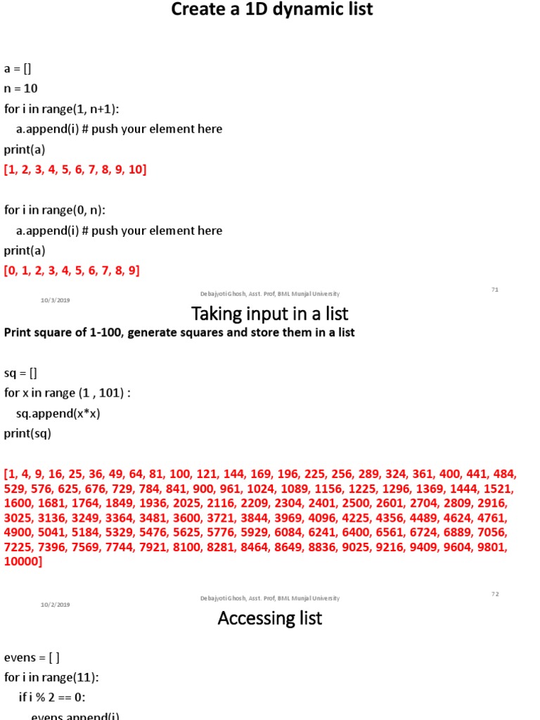 A N 10 For I in Range (1, n+1) : A.append (I) # Push Your Element Here ...