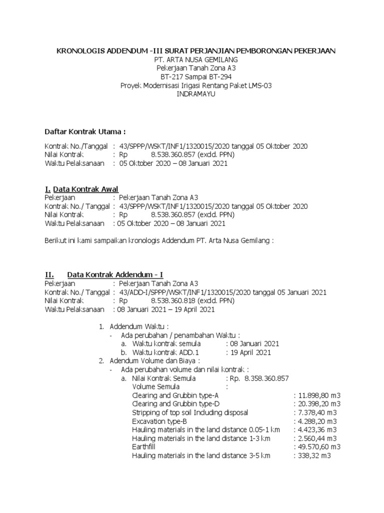 KRONOLOGIS ADDENDUM-3 PT Arta Nusa Gemilang | PDF