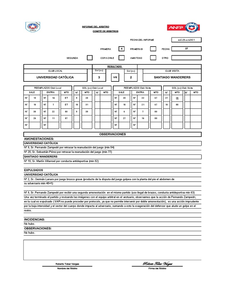 Informe Arbitral Roberto Tobar | Descargar gratis PDF | Deportes de ...