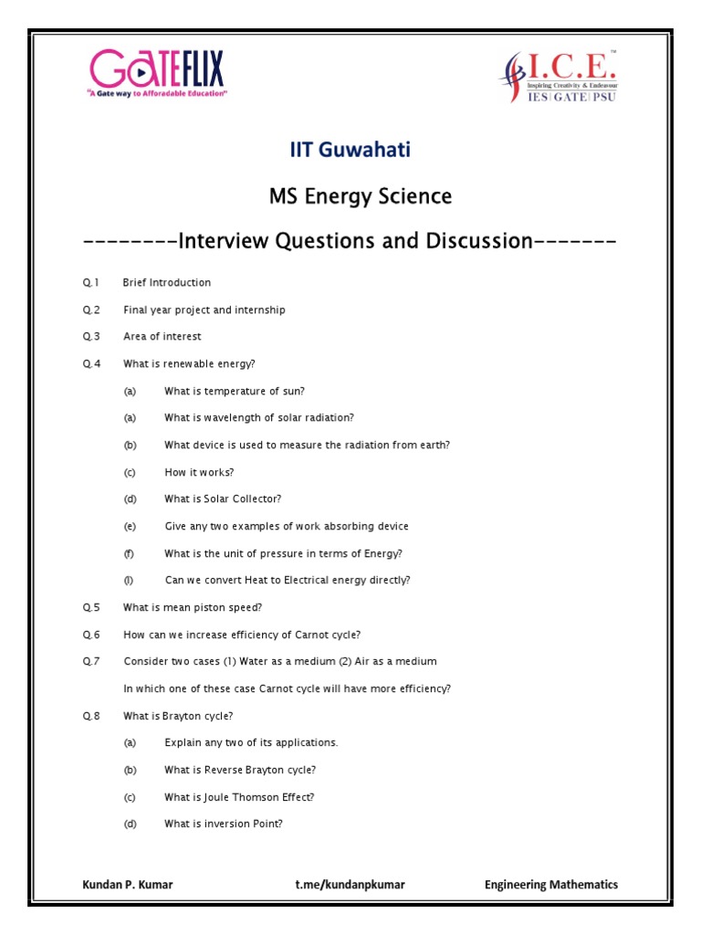 IIT, Guwahati (Interview Questions) - MS Energy Science | PDF ...