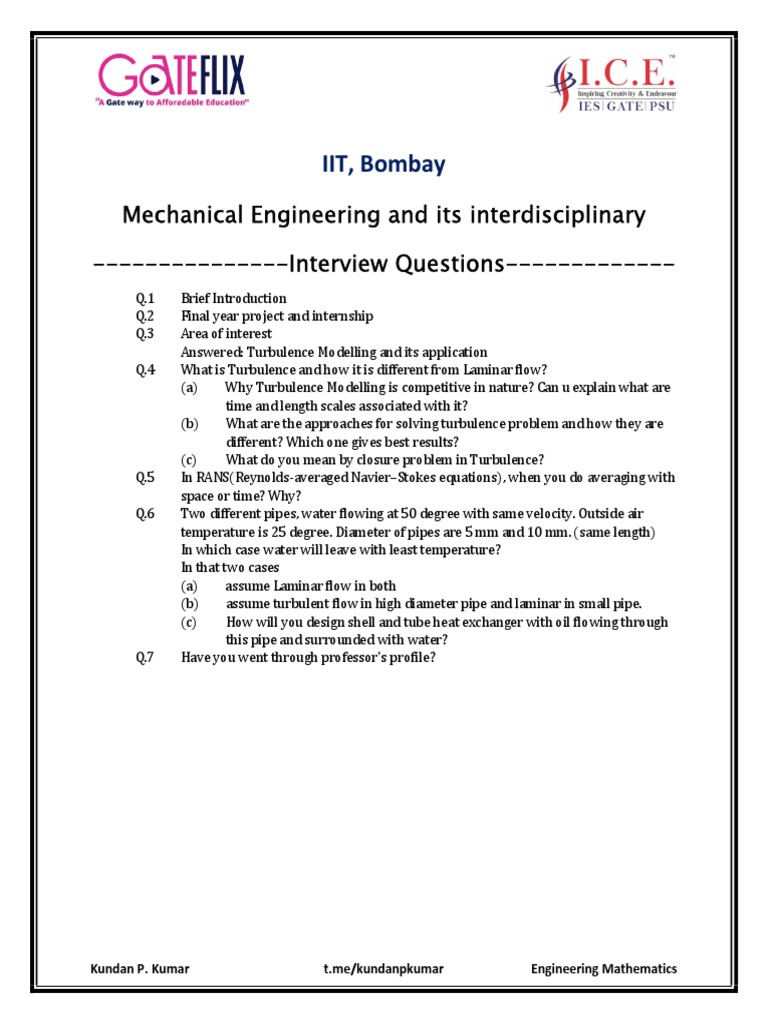 IIT, Bombay (Interview Questions) - Mechanical Engineering | PDF