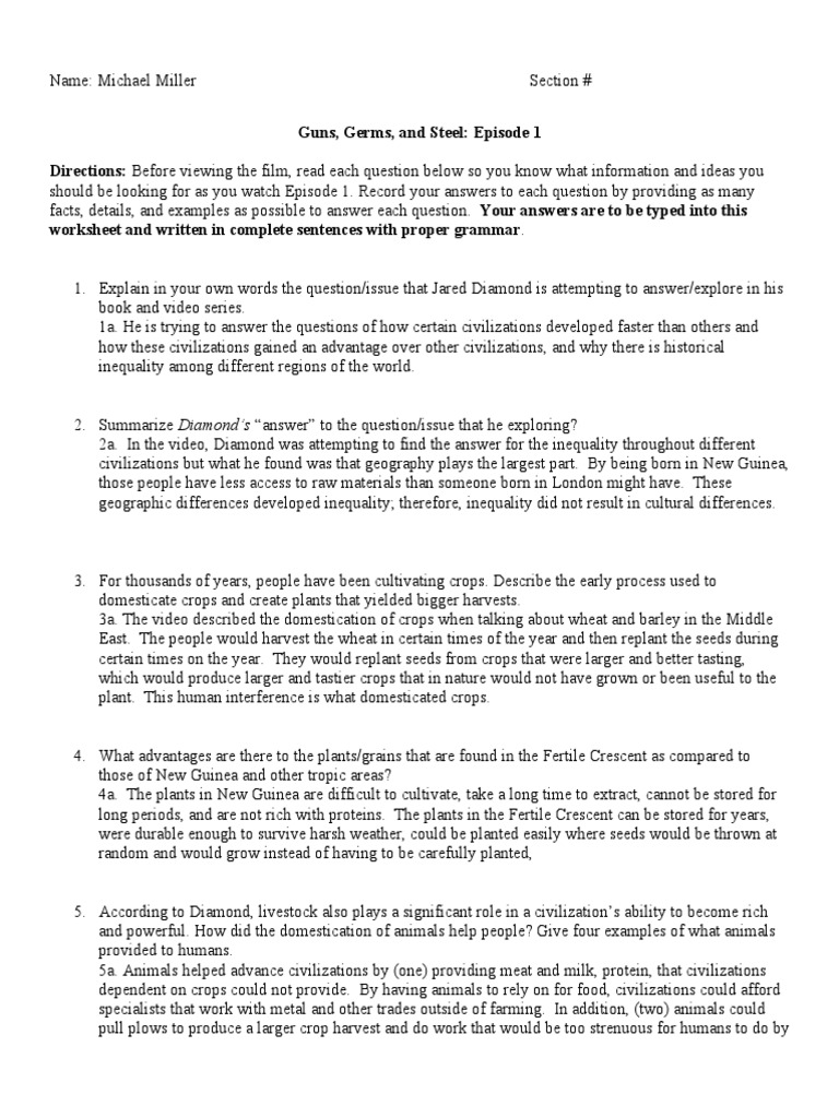 Michael Miller Guns Germs Steel Episode 1 | PDF | Domestication ...