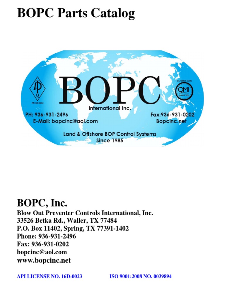 BOPC Parts Catalog Rev 090809 | PDF | Valve | Mechanical Engineering
