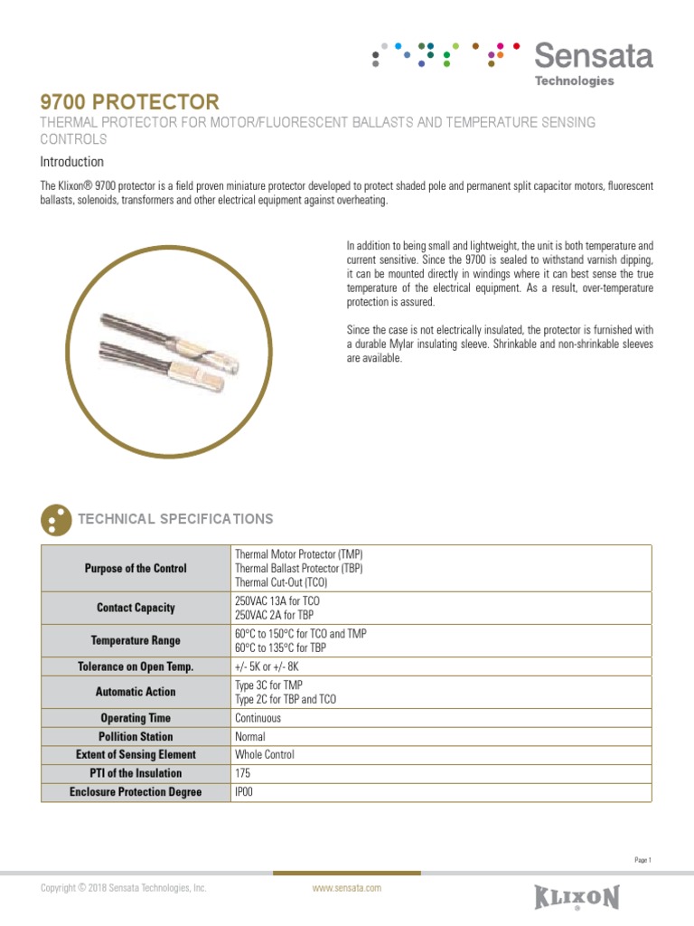 9700 Protector: Thermal Protector For Motor/Fluorescent Ballasts and ...
