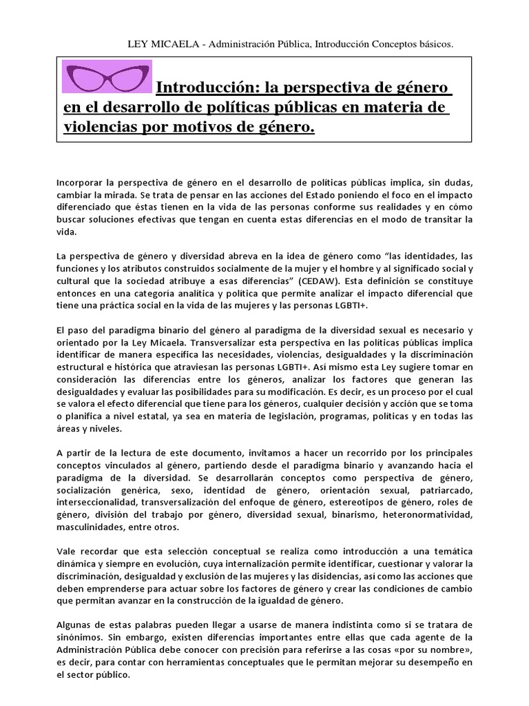 LEY MICAELA, Introducción Conceptos Básicos Género | PDF | Identidad de género | Género
