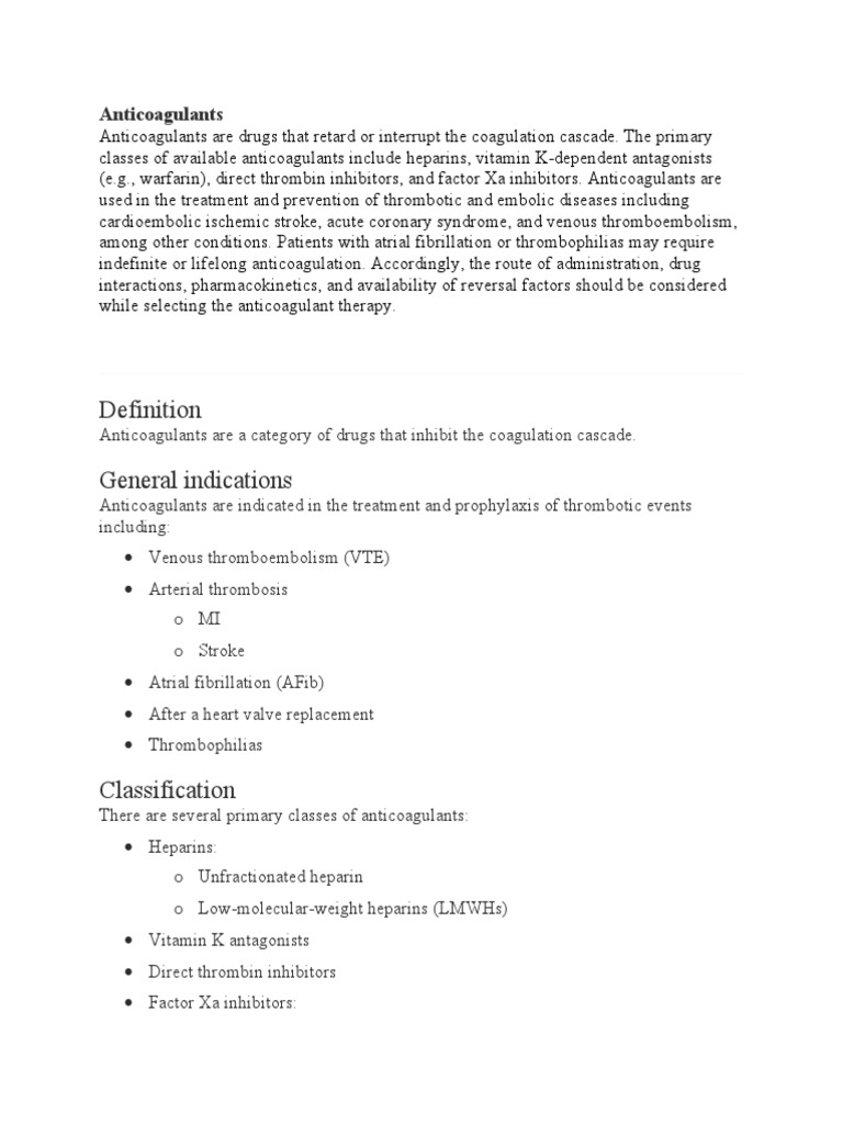 General Indications: Anticoagulants | PDF | Coagulation | Thrombosis