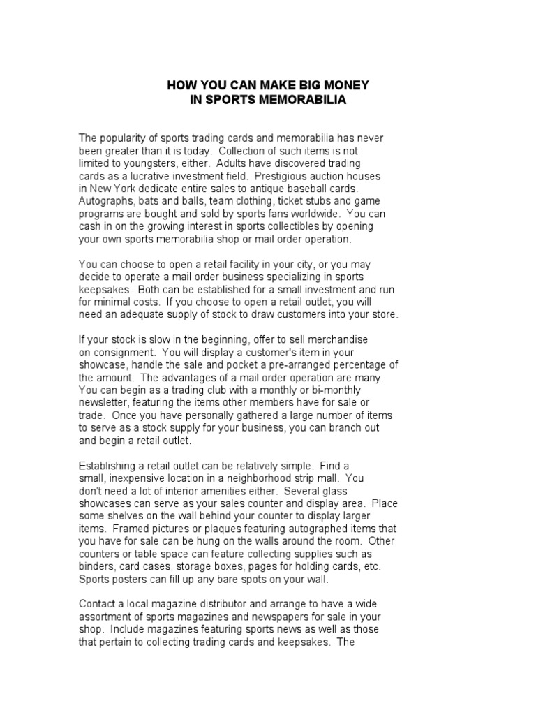 Starting a Sports Memorabilia Business | PDF | Retail | Subscription ...