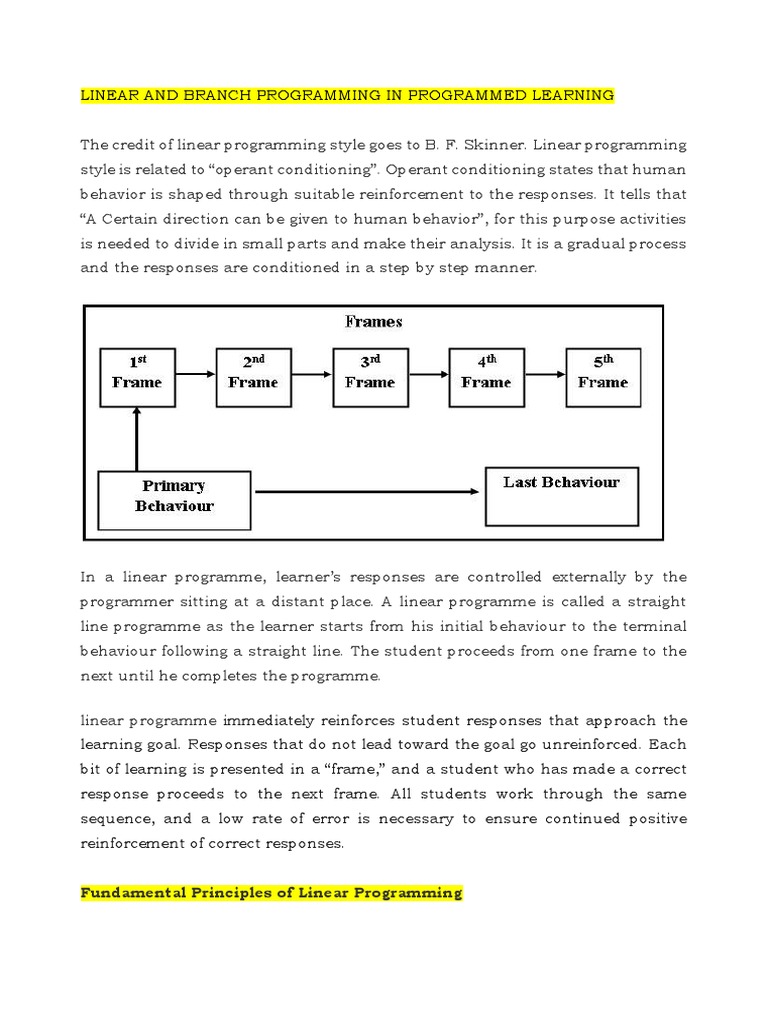 Linear and Branching Programming | PDF | Learning | Reinforcement