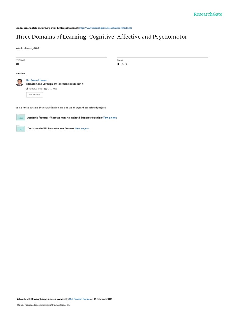 Three Domains of Learning-CognitiveAffectiveandPsychomotor | PDF ...