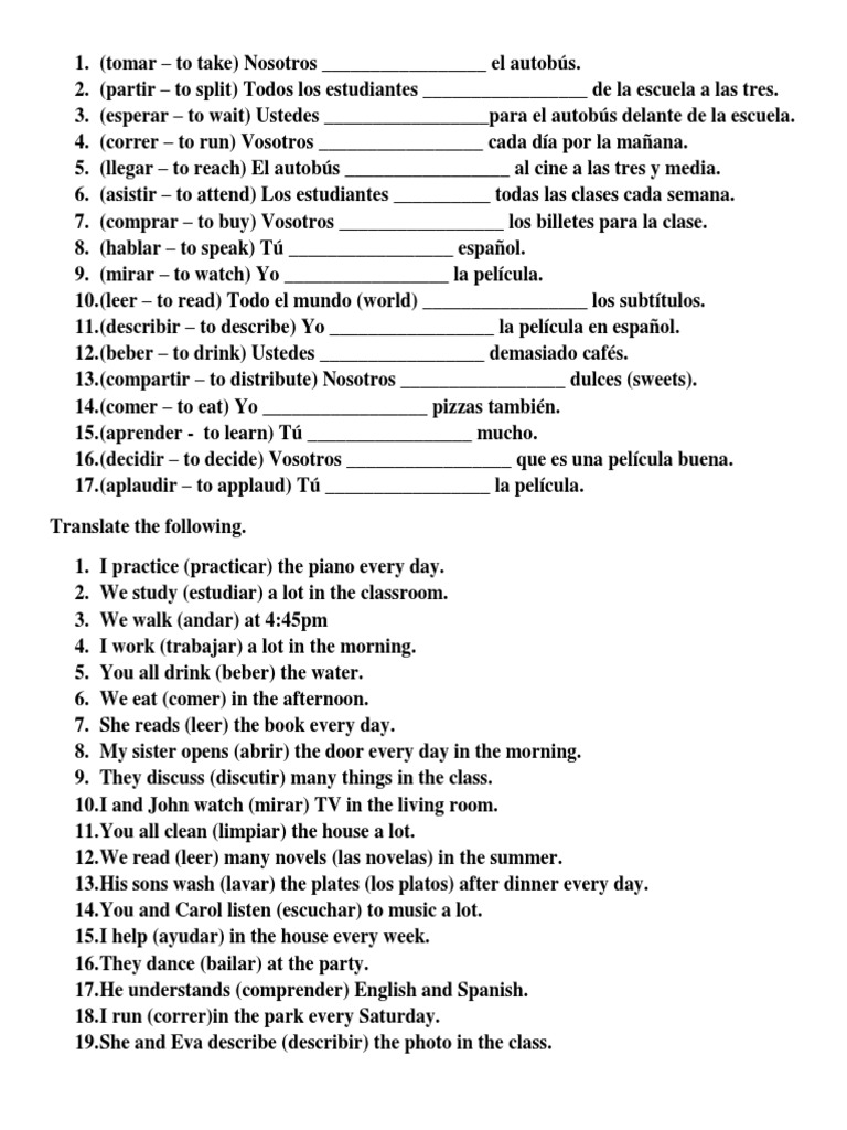 Regular Verbs Exercise | PDF