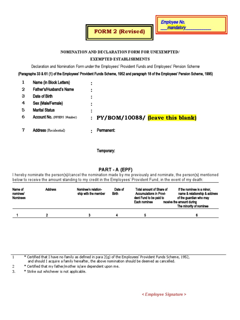 FORM 2 (Revised) ::::::: PY/BOM/10088/ (Leave This Blank) | PDF ...