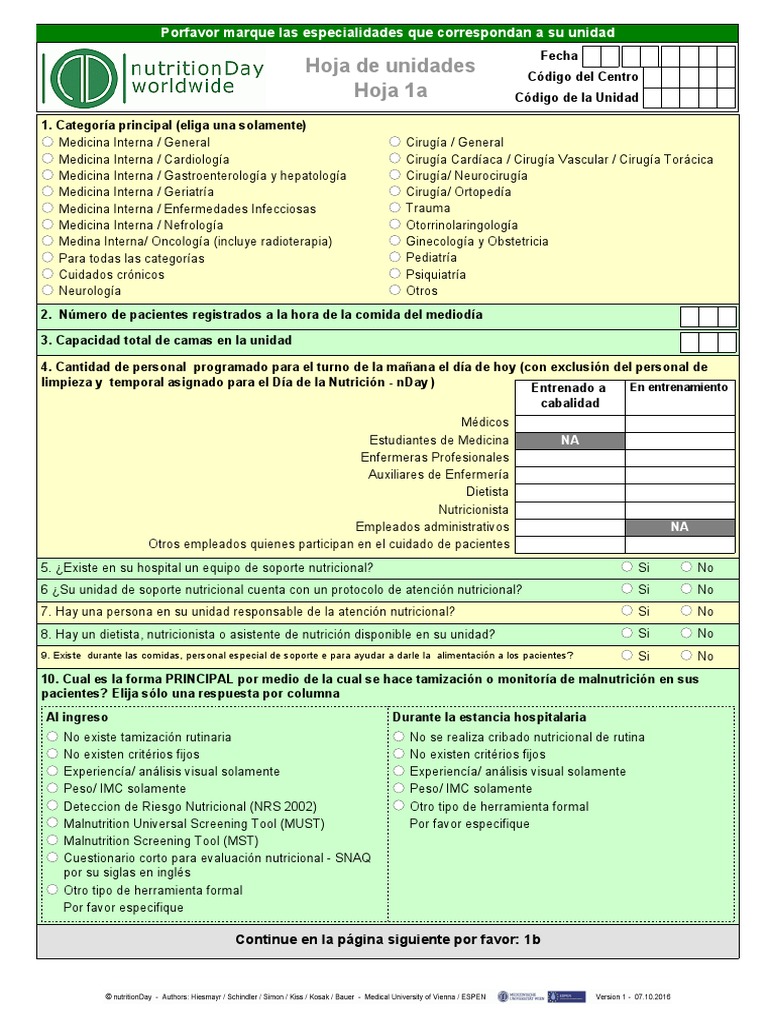 Hoja de Unidades Hoja 1a | PDF | Dietético | Hospital