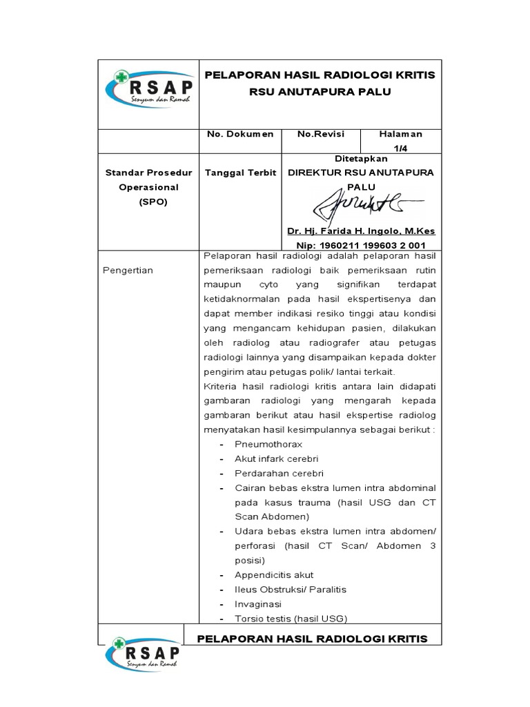 Spo Pelaporan Hasil Radiologi Kritis | PDF
