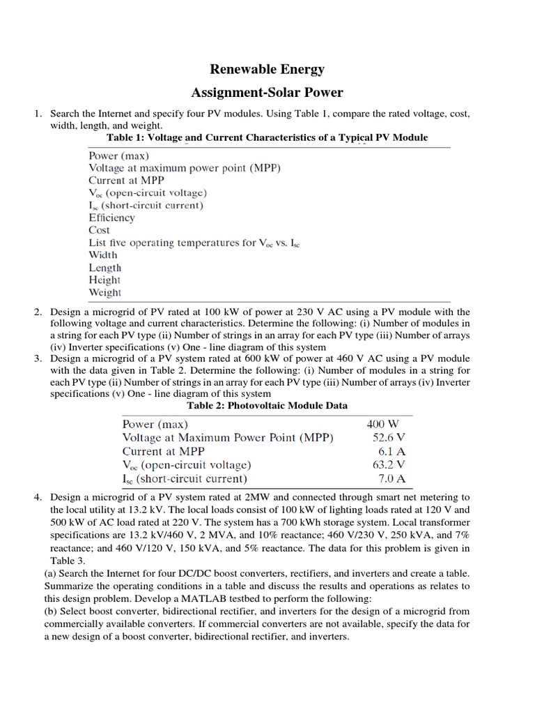 Assignment 1 - Solar Energy | PDF | Photovoltaic System | Photovoltaics