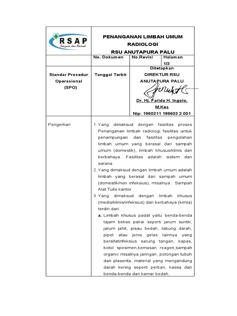 Spo Penanganan Limbah Umum Radiologi Anutapura | PDF