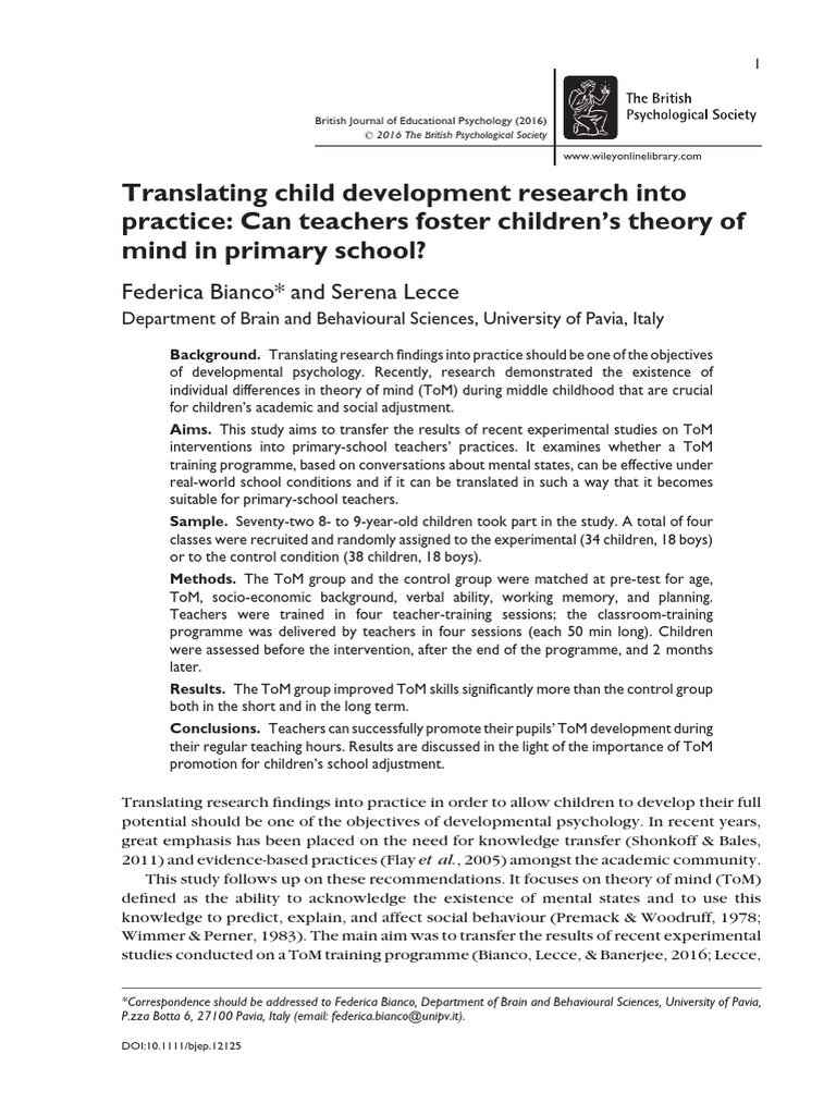 Translating Child Development Research Into Practice - Can Teachers ...