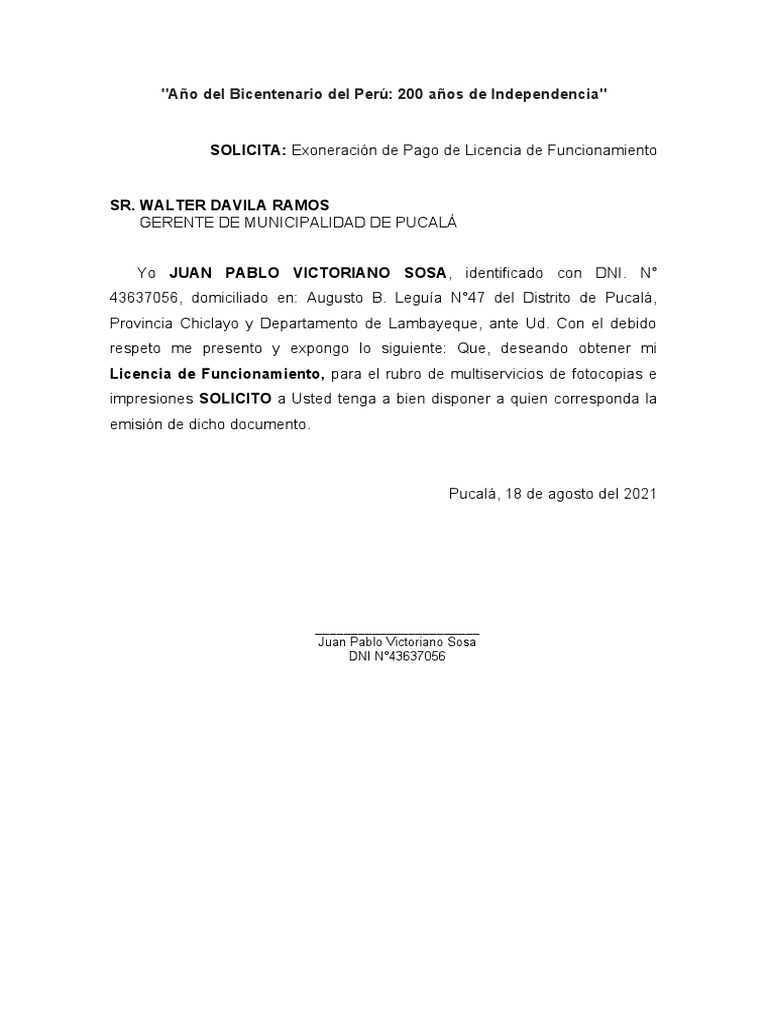 Exoneracion de Pago Lic. Func. | PDF