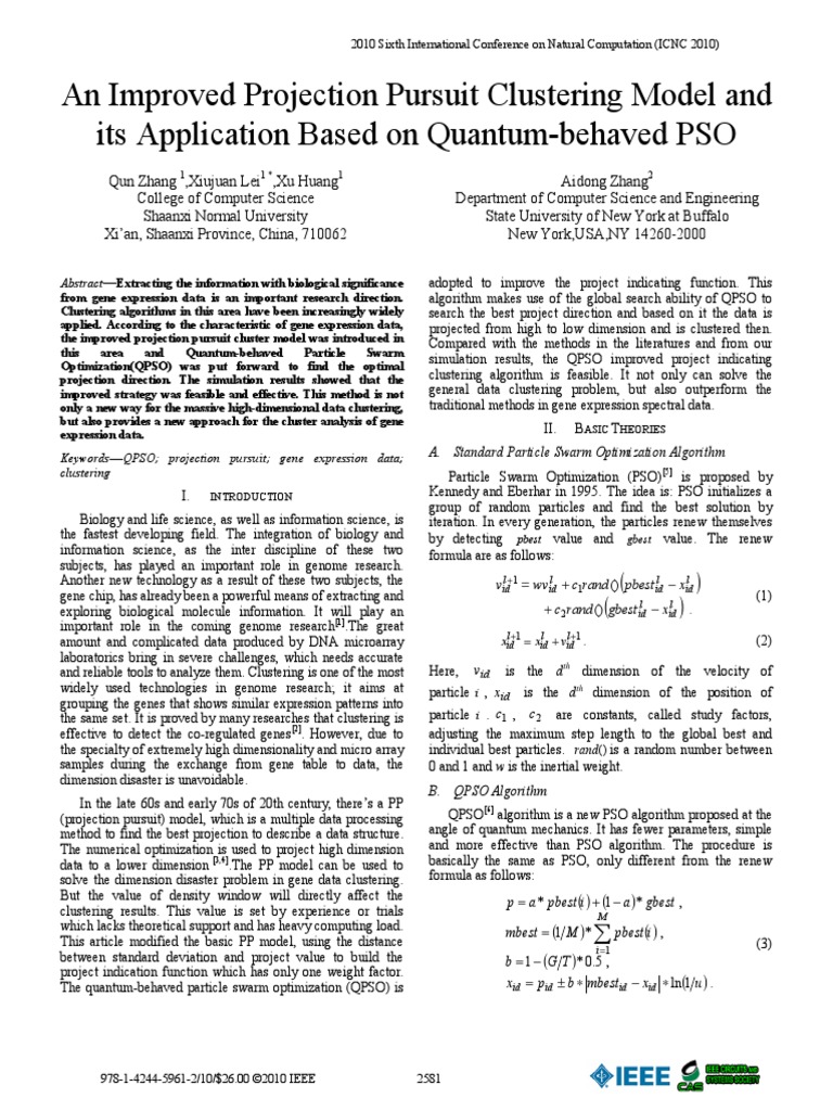 An Improved Projection Pursuit Clustering Model and Its Application Based On Quantum-Behaved PSO ...