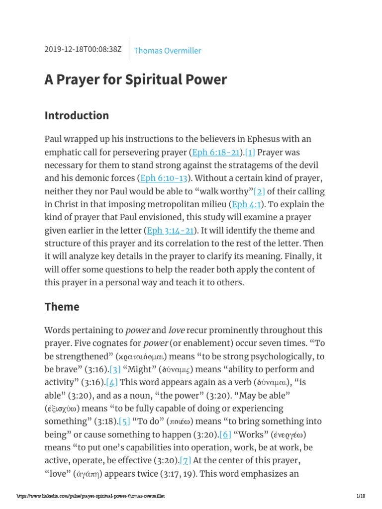 A Prayer For Spiritual Power | PDF | Prayer | Epistle To The Ephesians