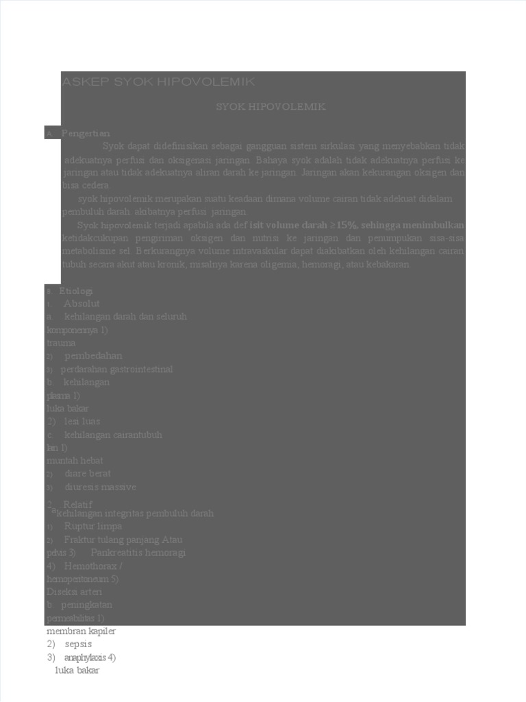 PDF Askep Syok Hipovolemik | PDF