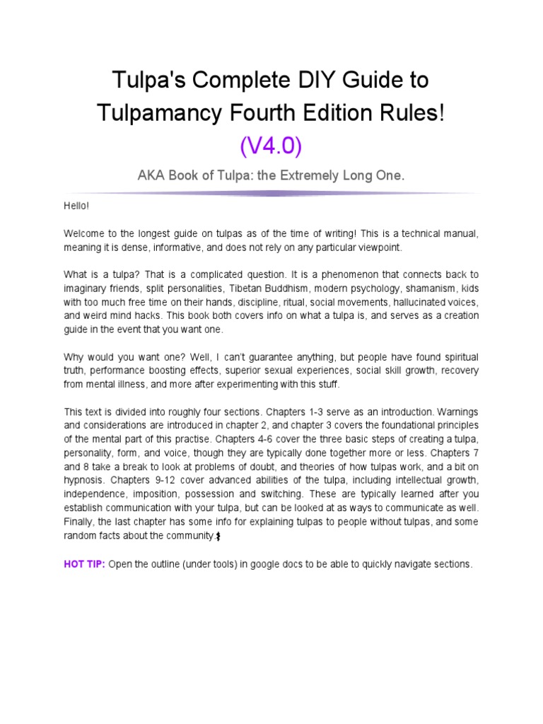 Tulpa's DIY Guide To Tulpamancy v4 | PDF | Psychosis | Dissociation ...