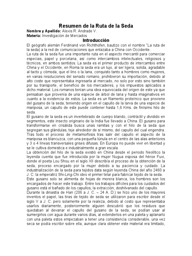 Resumen de la Ruta de la Seda | PDF | Seda | Ruta de la Seda