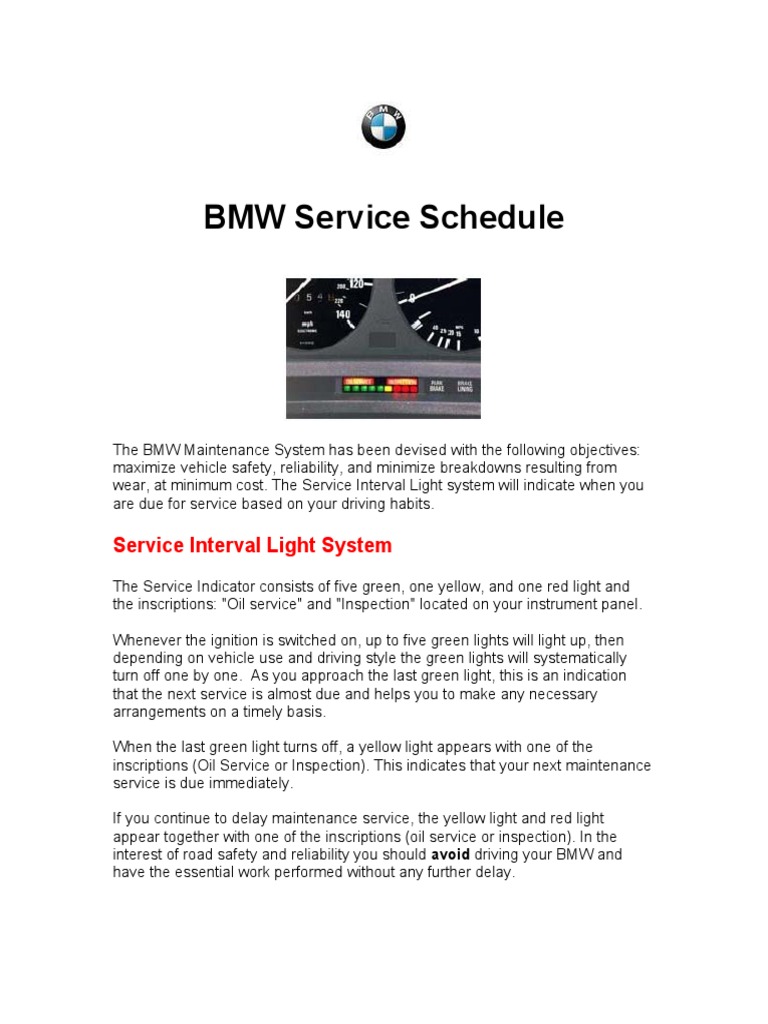 BMW Service Schedule: Service Interval Light System | PDF | Trunk (Car ...