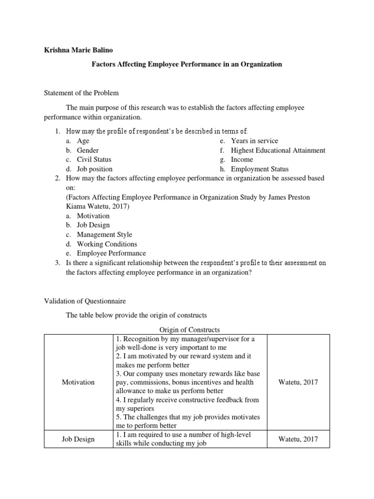Factors Influencing Employee Performance | PDF | Employment | Psychology