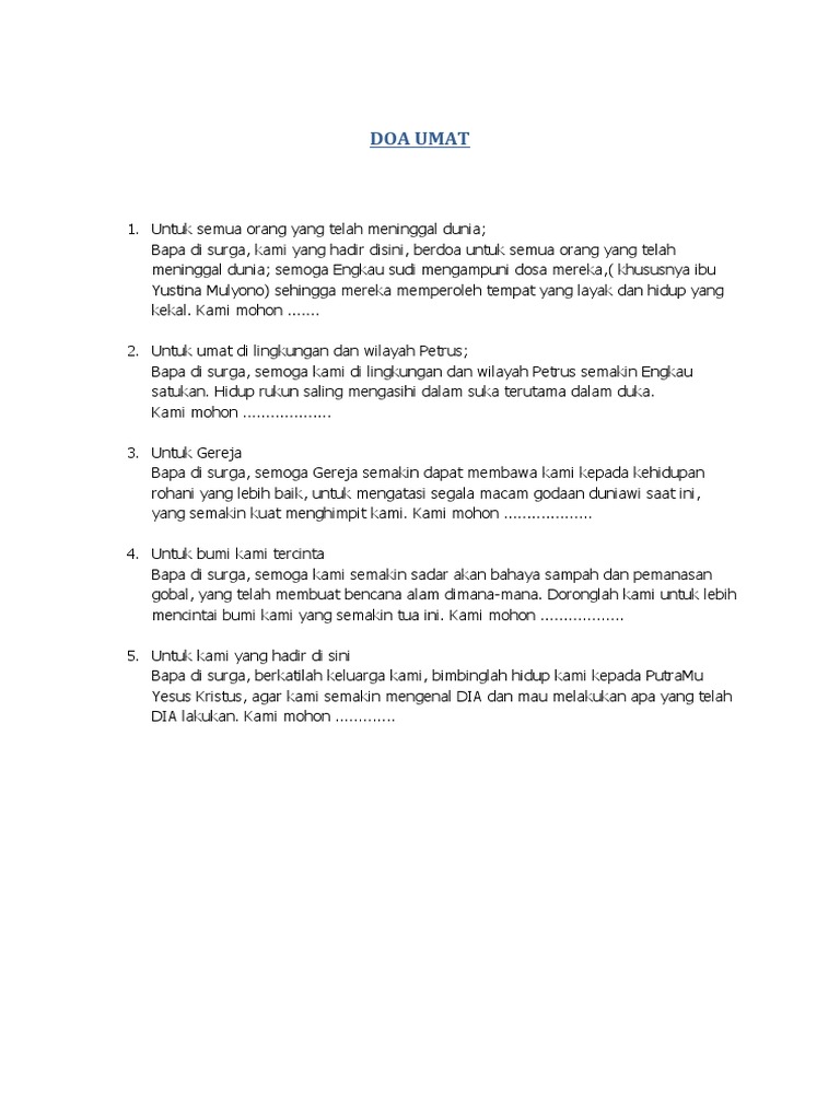Doa Umat untuk Lingkungan Katolik | PDF