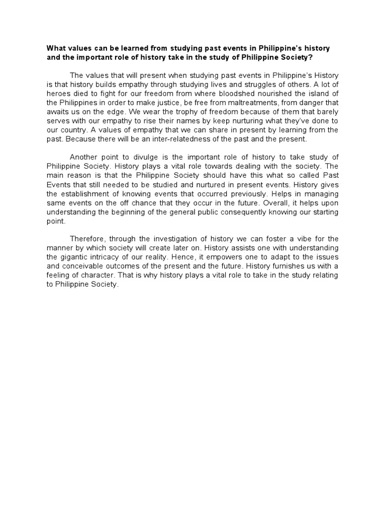 What Values Can Be Learned From Studying Past Events in Philippine's ...