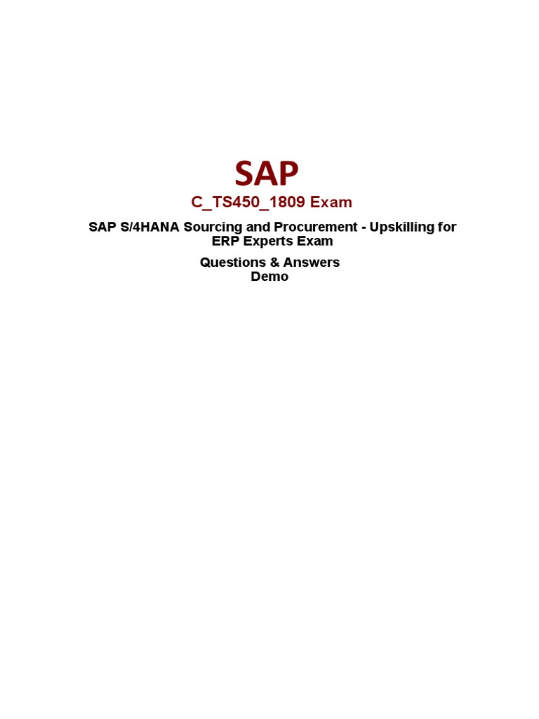 C - TS450 - 1809 Exam: SAP S/4HANA Sourcing and Procurement - Upskilling For ERP Experts Exam ...