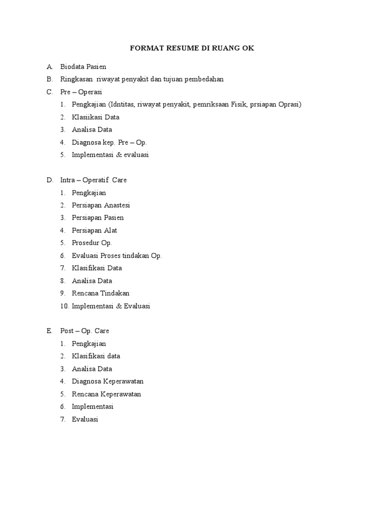 Format Resume Ruang OK Medis | PDF