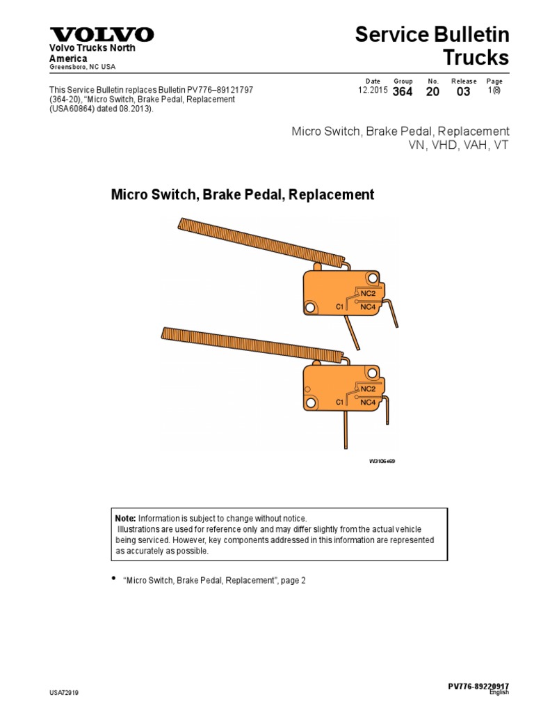 Service Bulletin Trucks: Micro Switch, Brake Pedal, Replacement | PDF ...