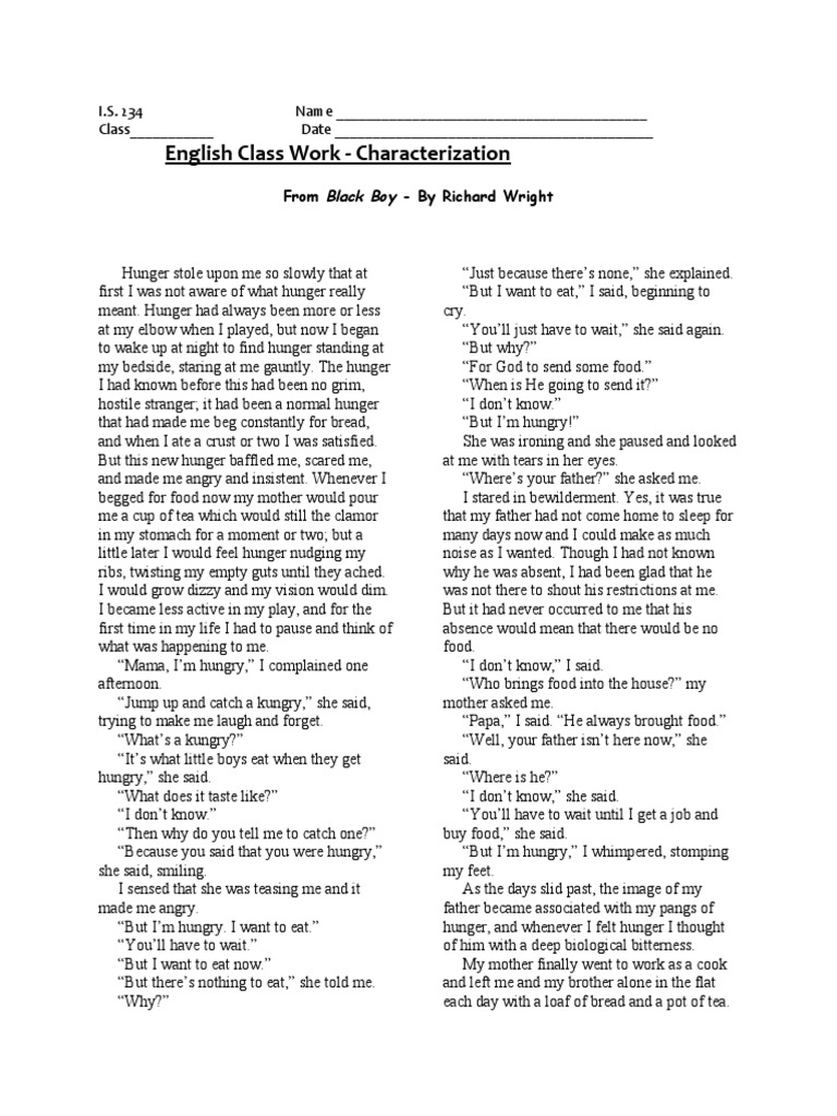 English Class Work - Characterization | PDF