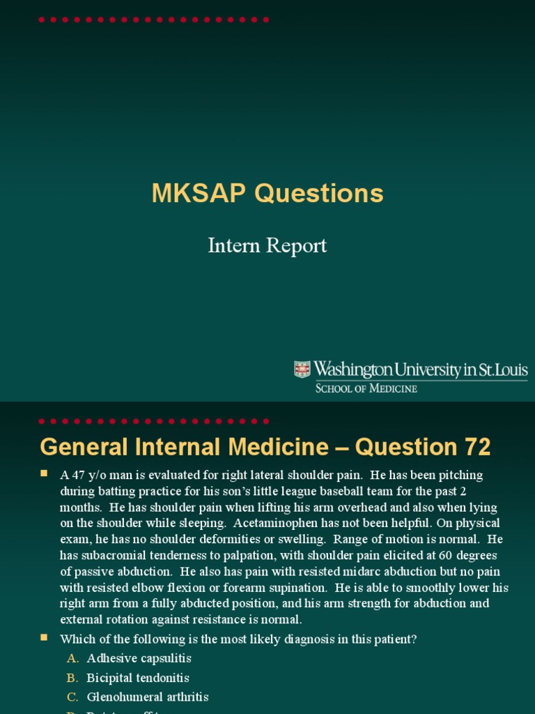 MKSAP Questions: Intern Report | PDF | Shoulder | Anatomical Terms Of ...