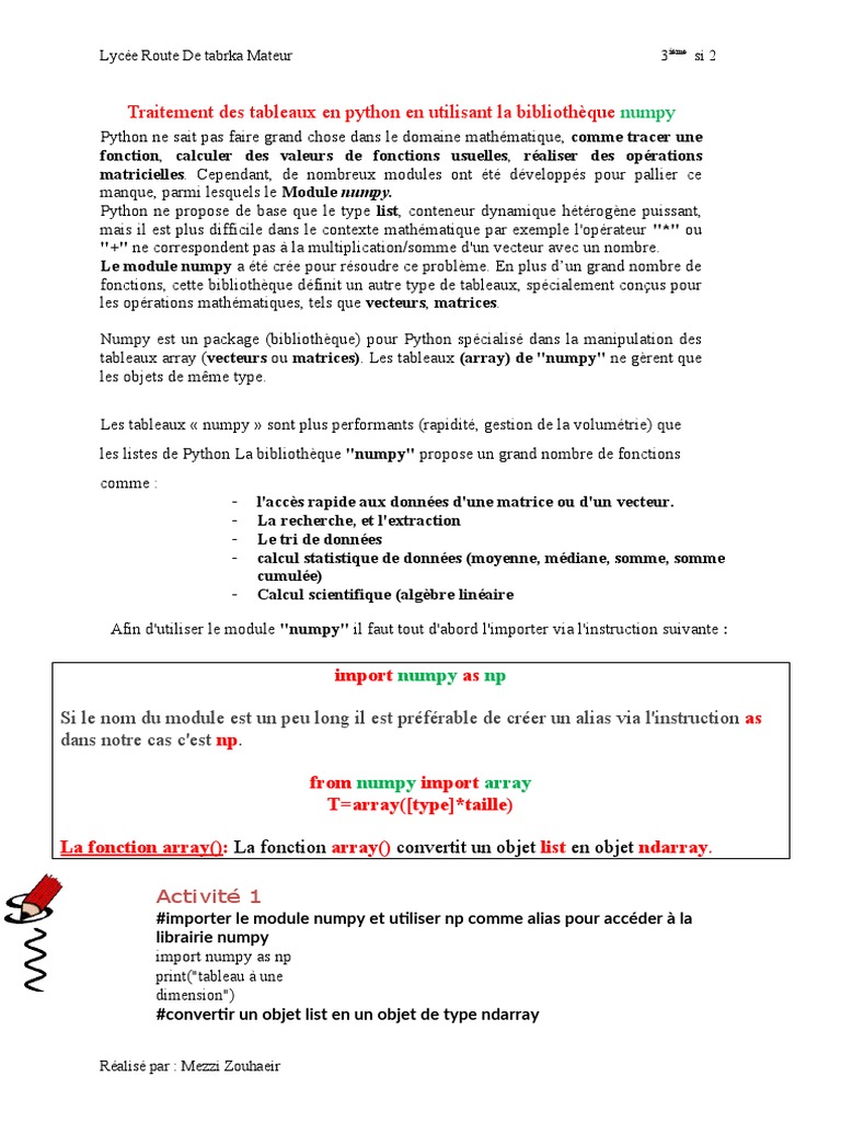 Introduction à Numpy pour Python | PDF | Python (Langage de programmation) | Matrice (Mathématiques)