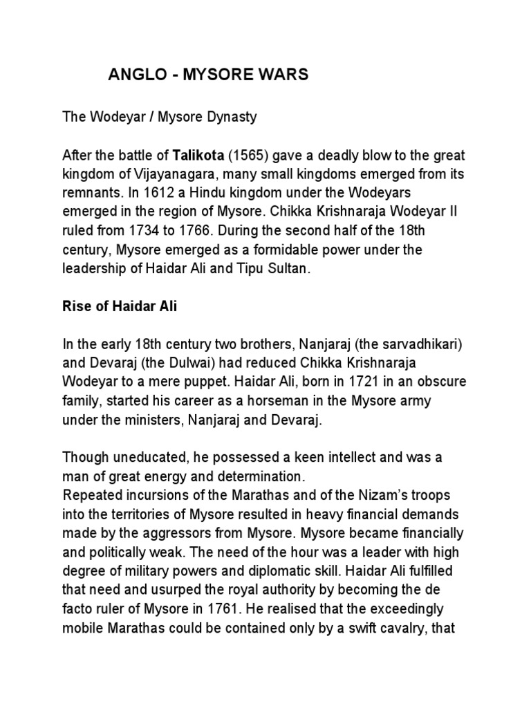 Anglo-Mysore War Part - 1 | PDF | Military | 2nd Millennium Conflicts