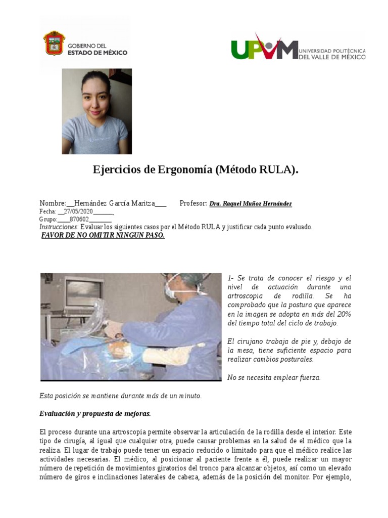Ejercicios Metodo RULA | PDF | Factores humanos y ergonomía | Pie