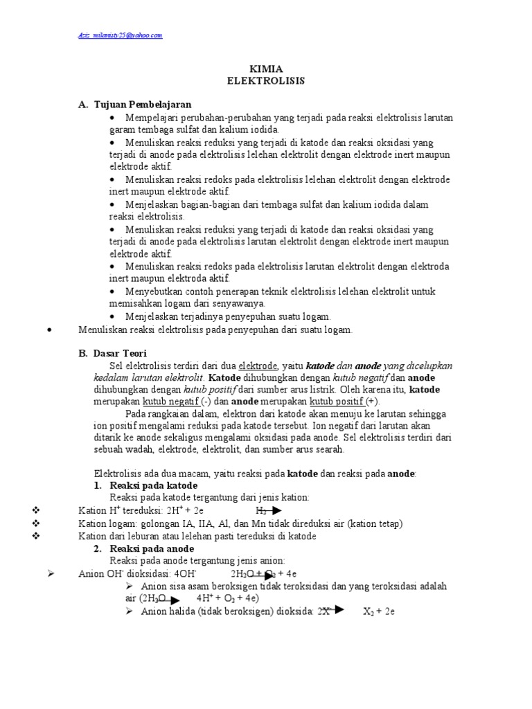 Kimia Dasar Teori Elektrolisis | PDF