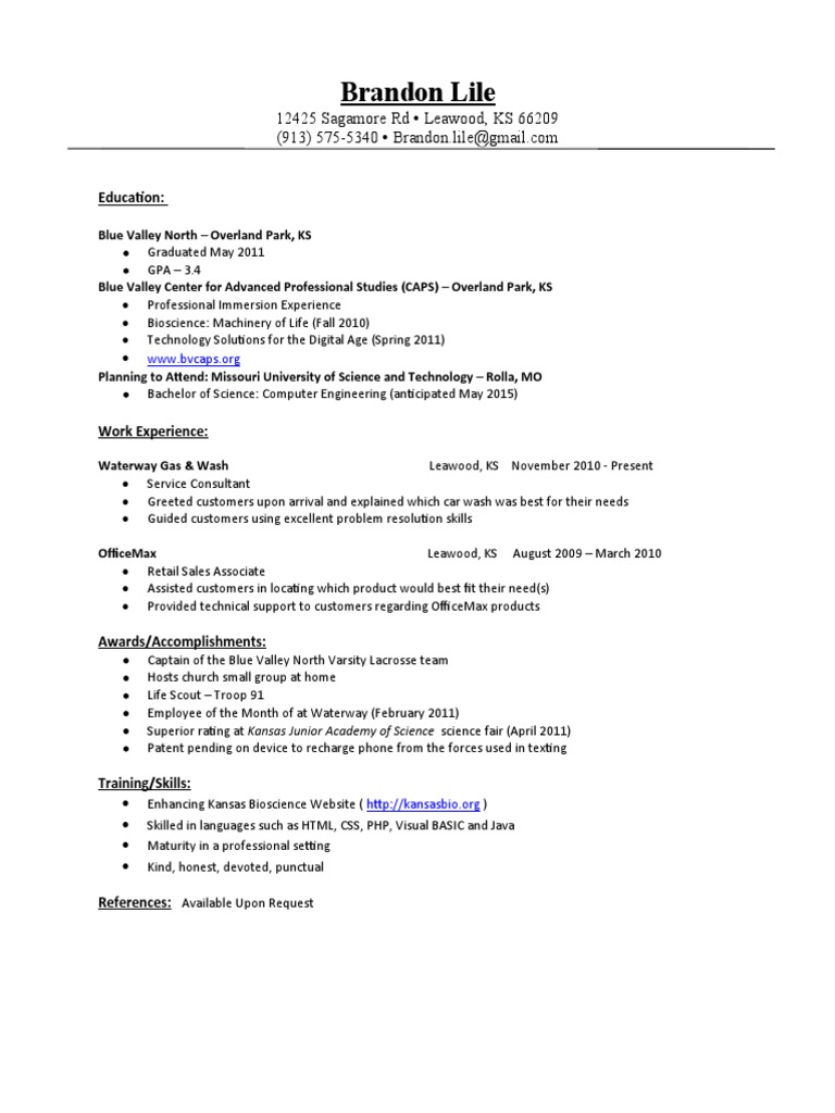 Brandon Lile's Resume | PDF | Business